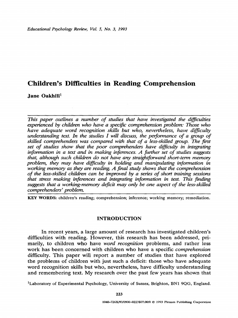 5-Children - S Difficulties in Reading Comprehension | PDF | Reading ...