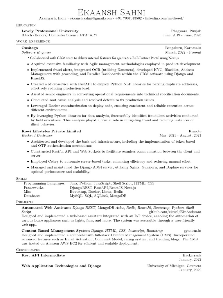 Ekaansh Resume | PDF | World Wide Web | Internet & Web