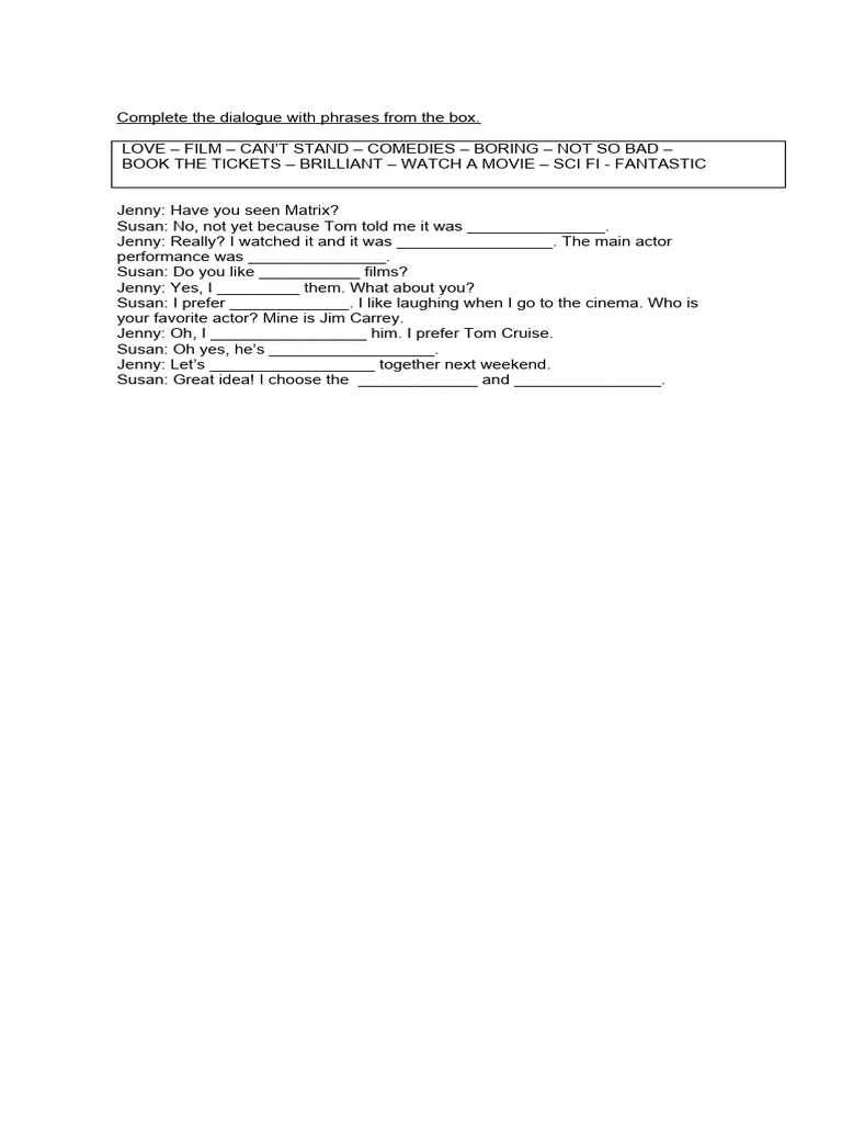 Complete the Dialogue Exercise | PDF