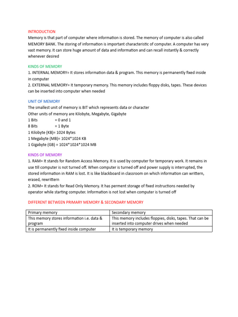 Computer Memory Types Explained | PDF