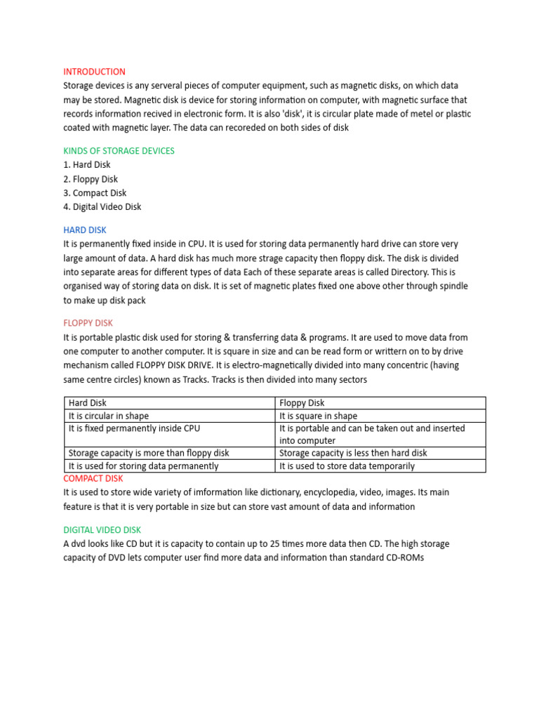 Types of Computer Storage Devices | PDF