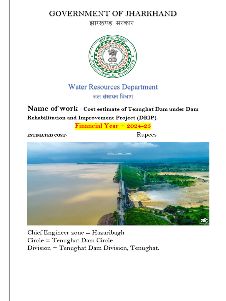 01 Final DRIP Cost Estimate Tenughat Dam | PDF | Dam | Spillway