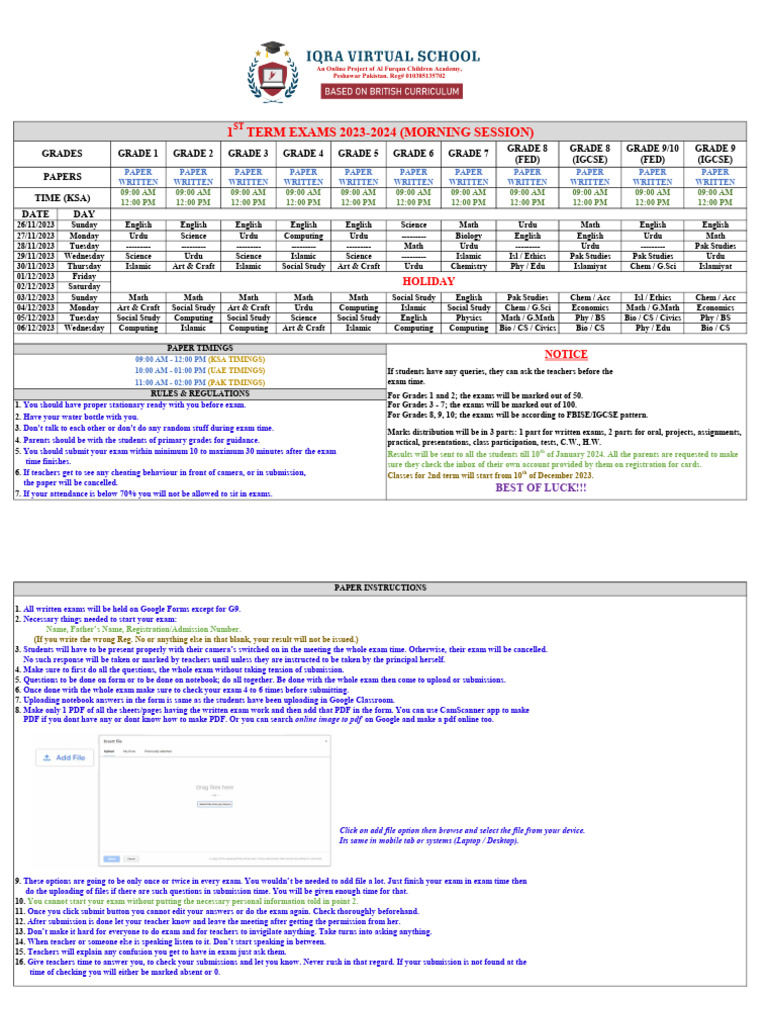 IVS Mor 1st Term 2023-24 Date Sheet-1 | PDF