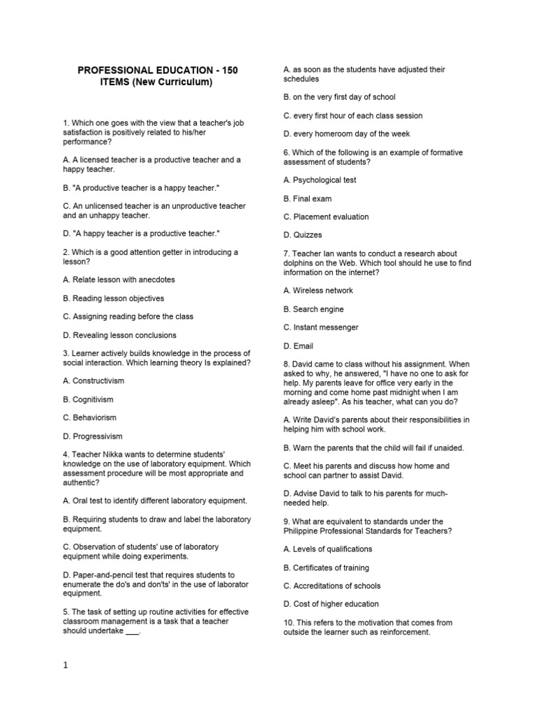 PROFESSIONAL EDUCATION Rev | PDF | Educational Assessment | Teachers