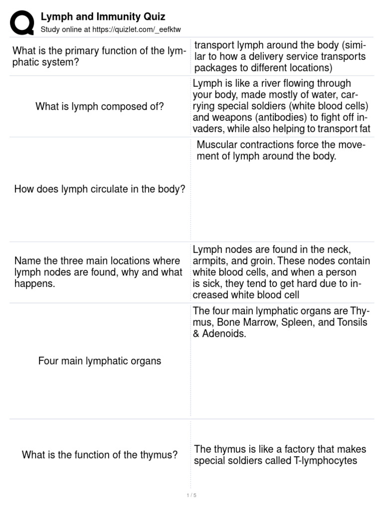 Lymph and Immunity Quiz | PDF | Lymphatic System | Lymph