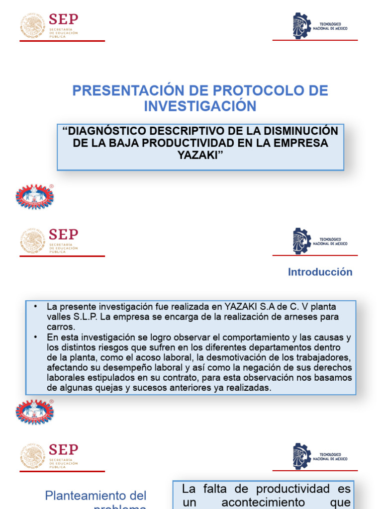 Presentación de Protocolo de Investigación Diagnostico Descriptivo de La Disminución de La ...