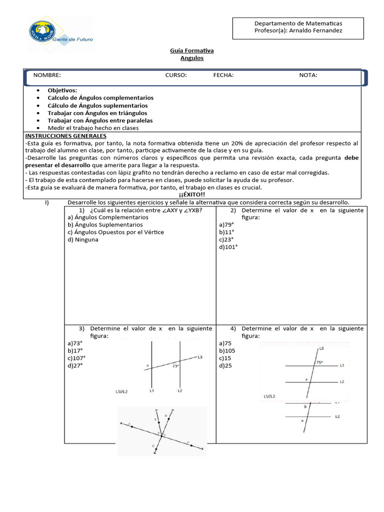 GUIA ANGULOS ENTRE RECTAS | PDF | Geometría triangular | Geometría del plano euclidiano