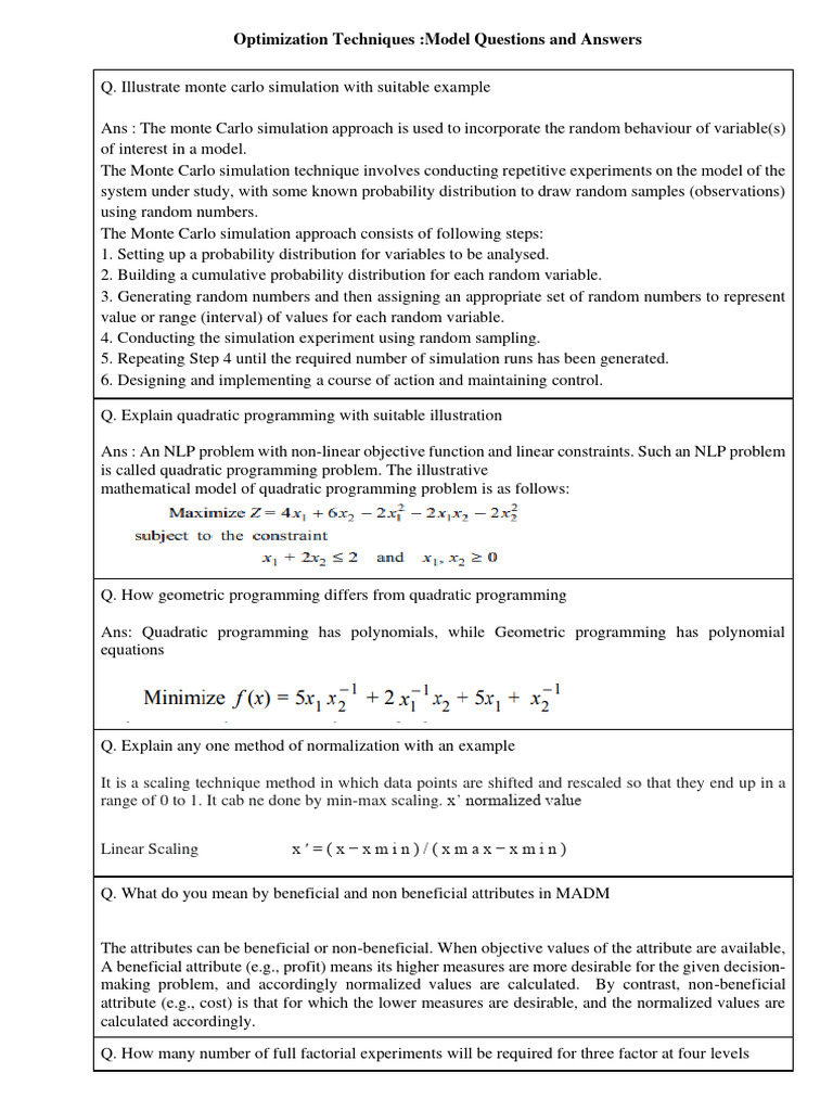 OT Model Question Answers | PDF | Dynamic Programming | Experiment