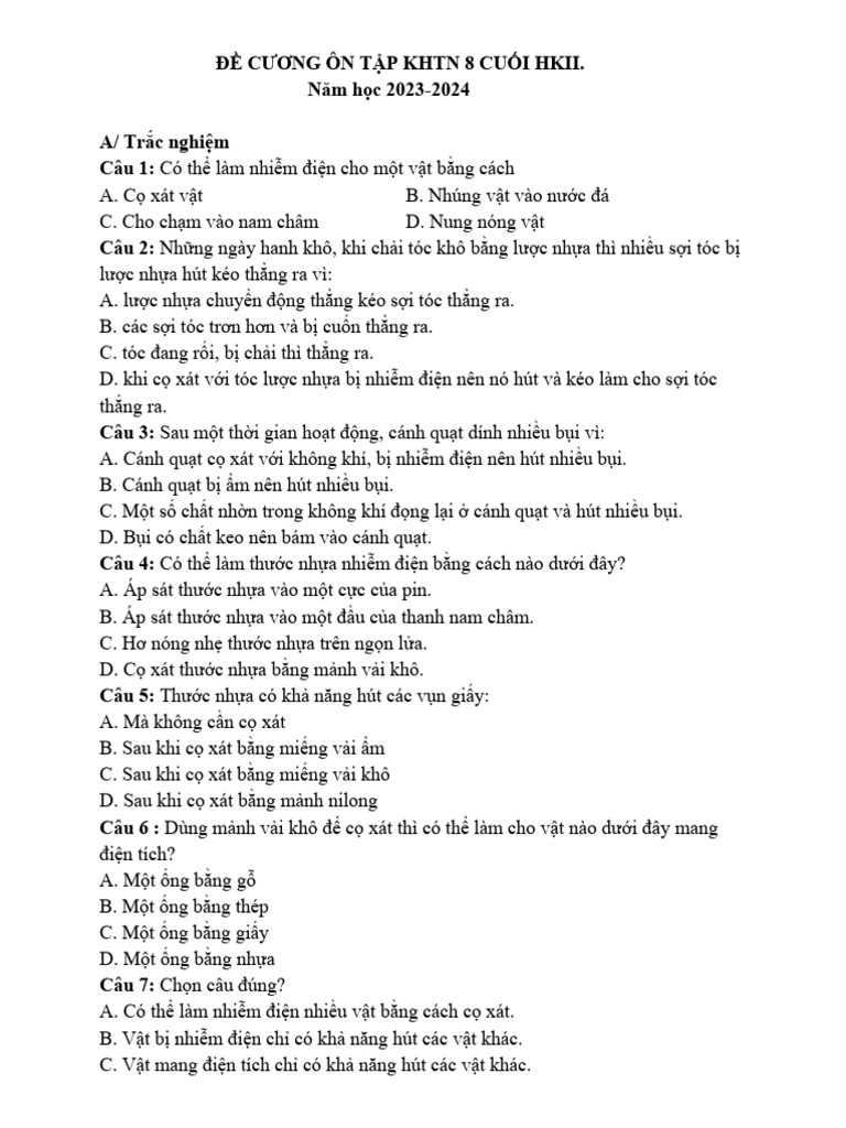 ĐỀ CƯƠNG ÔN TẬP KHTN 8 HKII NH 23-24 | PDF