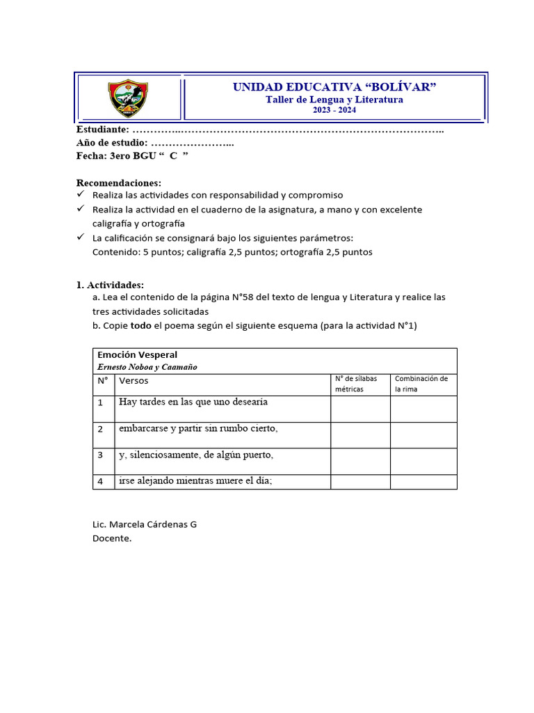 Taller 3ero C Emoción Vesperal | PDF