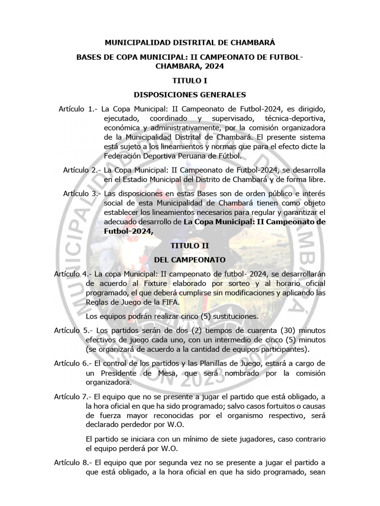 Bases II Copa Municipal Chambará 2024 | PDF | Asociación de Futbol ...