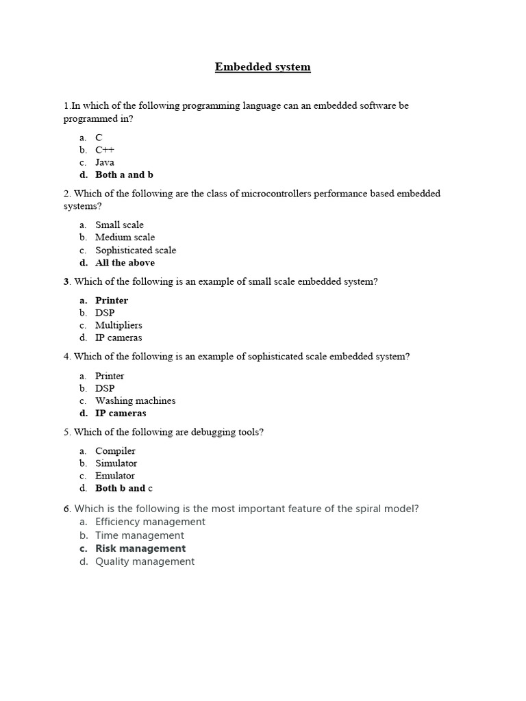 Embedded Systems Quiz | PDF | Art | Computers