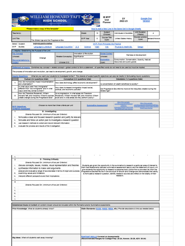 Ush U4 Gilded Age and Progressives Ibmyp Unit Planner - Ths Sy2023 - Unit Planner | PDF ...