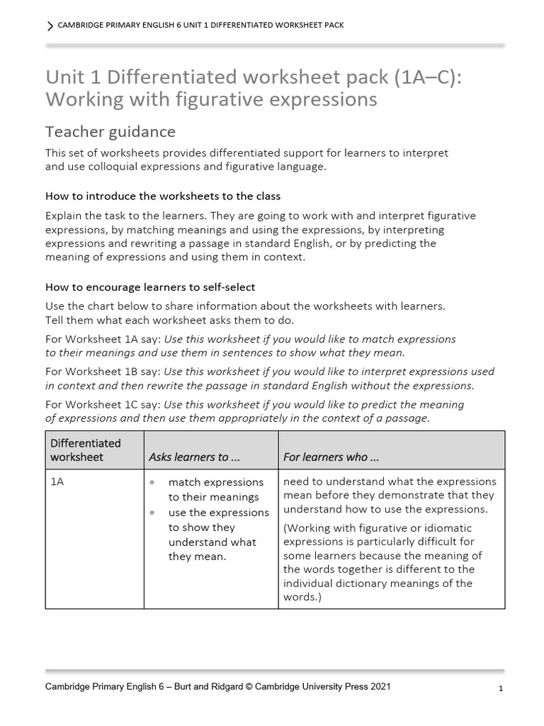 pri_eng_2ed_tr6_diff_worksheet 1_pack | PDF | Applied Linguistics | Cognitive Science