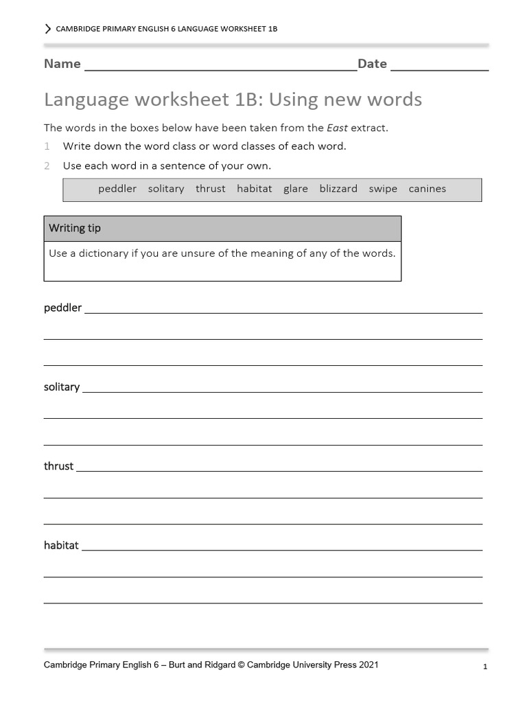 Pri - Eng - 2ed - tr6 - Language - Worksheet 1B | PDF