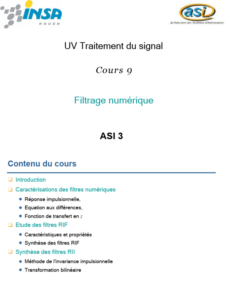 Cours sur le filtrage numérique | PDF | Filtre (électronique) | Circuit ...