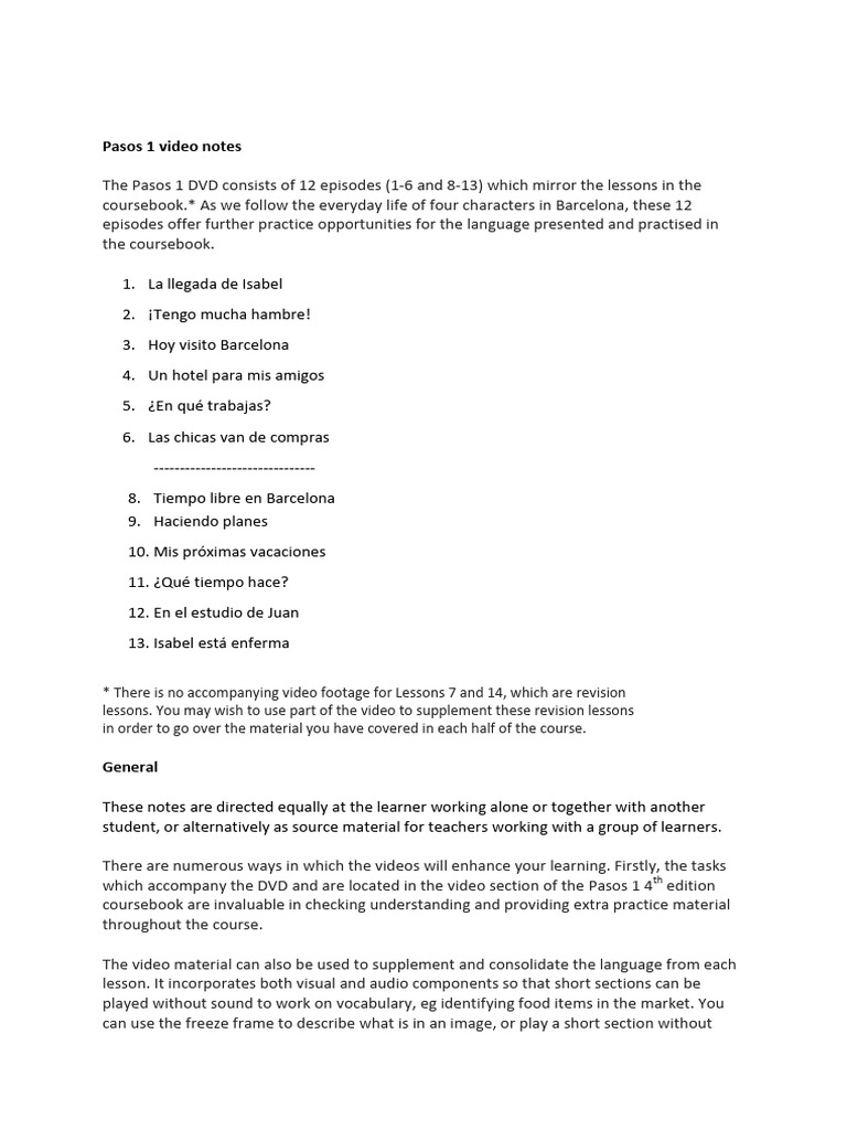Free Resources - Pasos 1 Spanish Beginner's Course | PDF | Learning ...