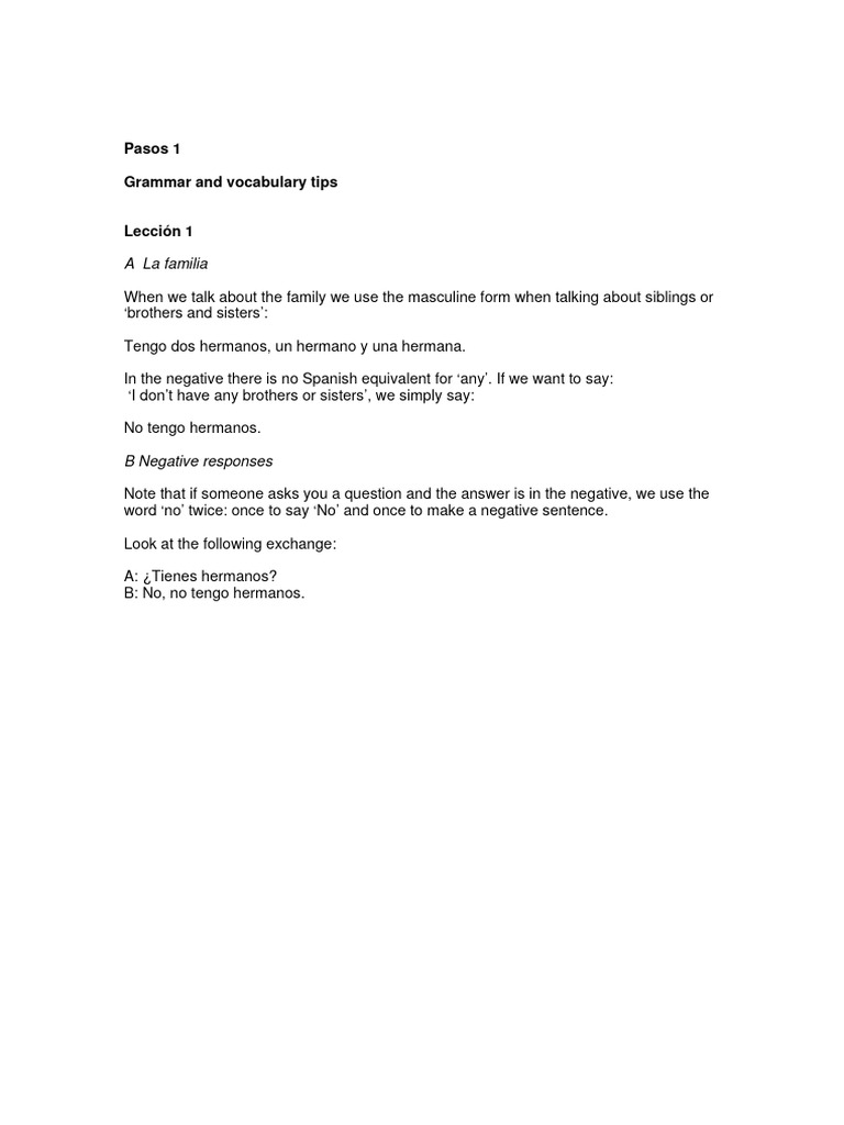 Free Resources - Pasos 1 Spanish Beginner's Course | PDF | Grammatical ...