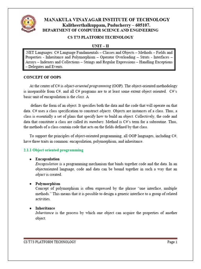 Unit 2 Pdf Object Oriented Programming Class Computer Programming