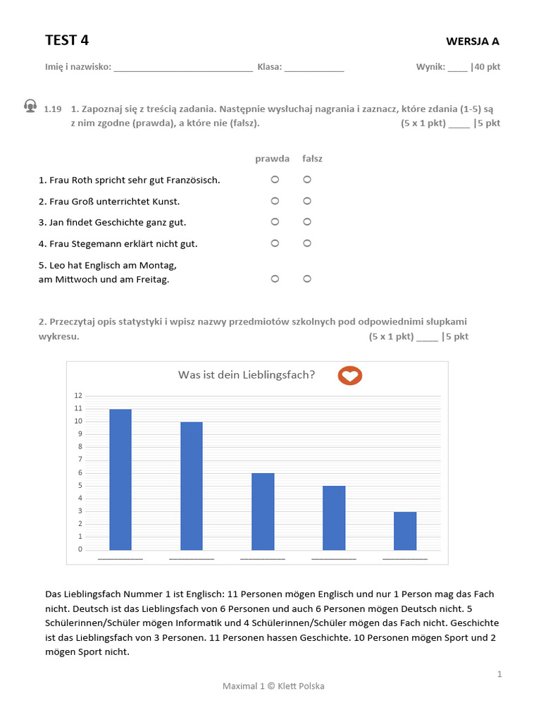 Maximal 1 TEST 4 Wersja A | PDF