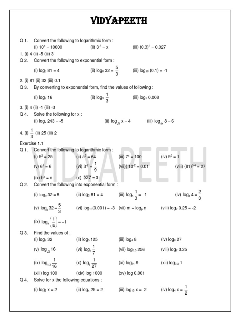 Logarithmic Conversions and Solutions | PDF | Logarithm | Complex Analysis