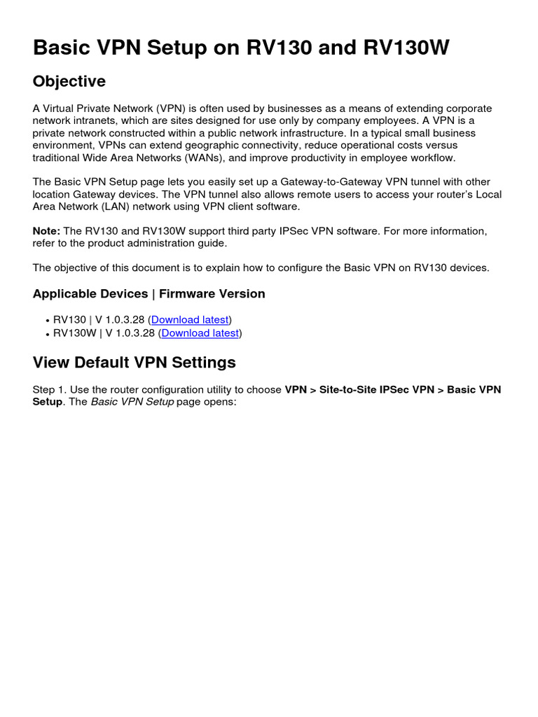 RV130/RV130W Basic VPN Setup Guide | PDF | Virtual Private Network ...