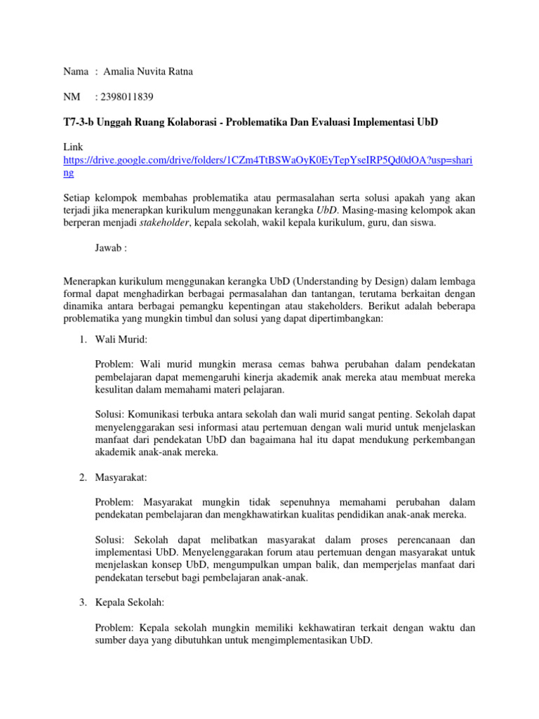 T7. 3b Ruang Kolaborasi - Problematika Dan Evaluasi Implementasi UbD | PDF