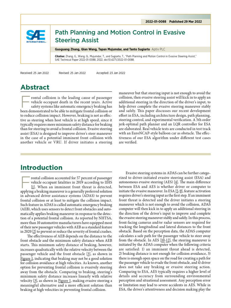 Path Planning and Control For Evasive Steering Assist | PDF | Vehicle ...