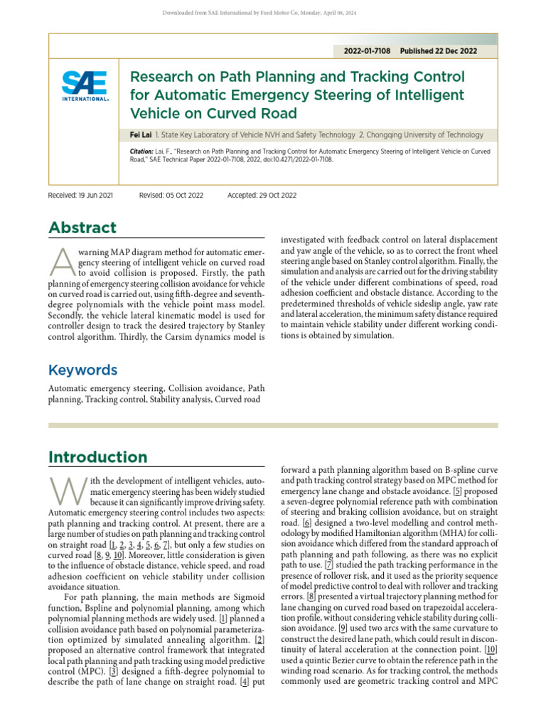 Curved Road Automatic Emergency Steering Path Planning Polynomials and Control Stanley | PDF ...