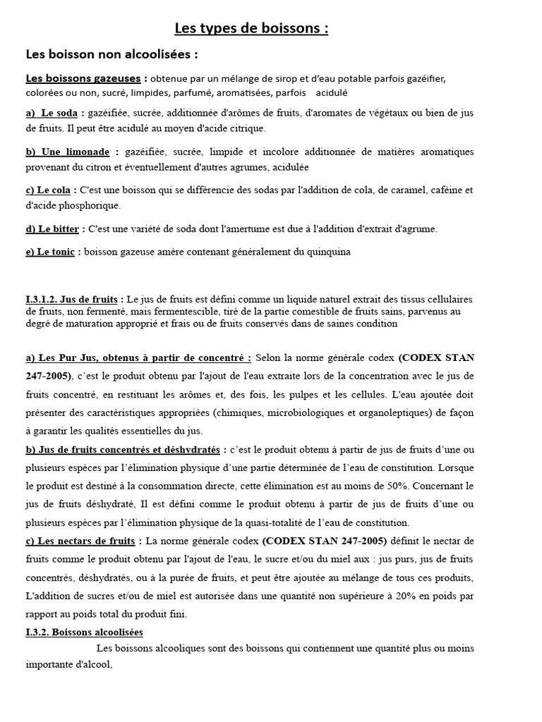 Types de boissons : non alcoolisées et alcoolisées | PDF | Boisson | Soda