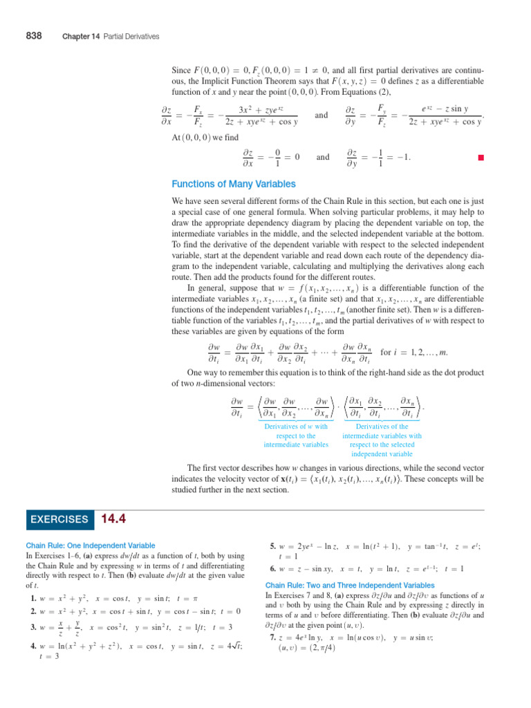 Functions of Many Variables: F F Fxyz Z X F F X Zye Z Xye y Z y F F e Z ...