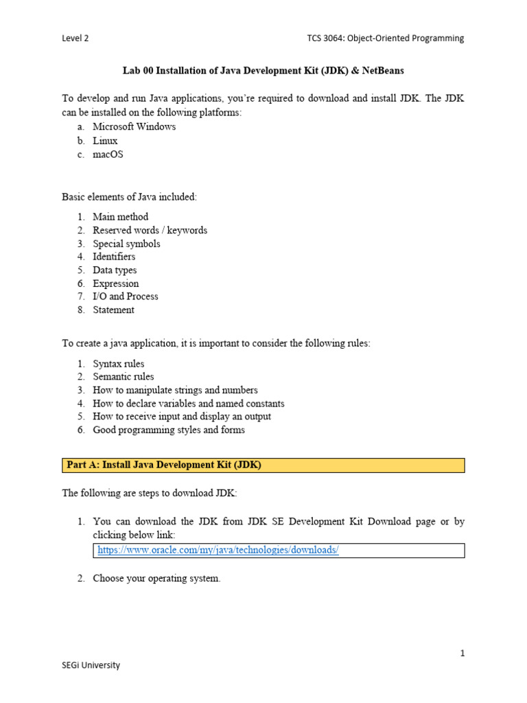 Lab 00 Installation of JDK & IDE NeatBeans (1) | PDF | Net Beans | Applications & Software