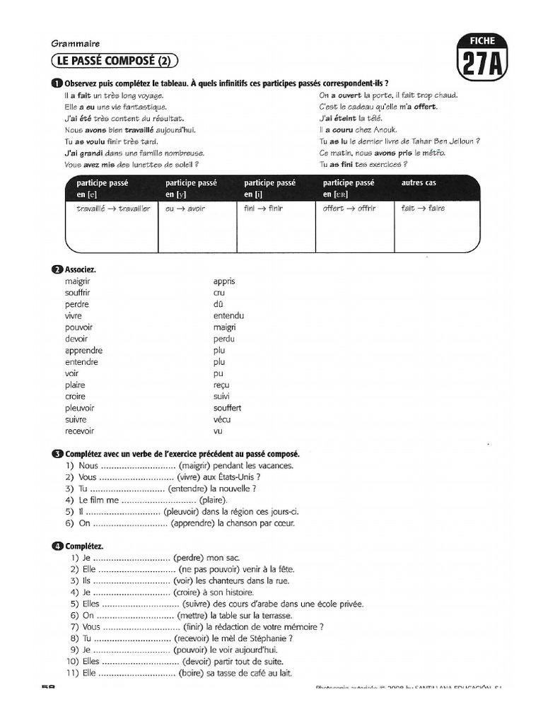Passé Composé Avec Avoir | PDF