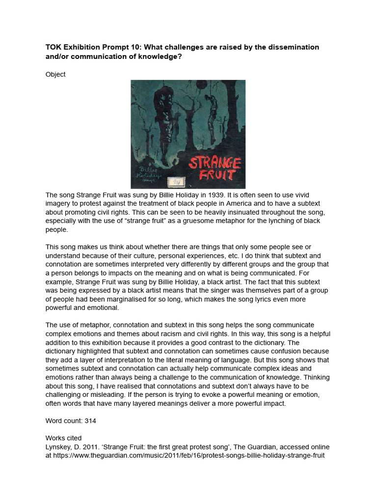 Sample TOK Exhibition One Object | PDF