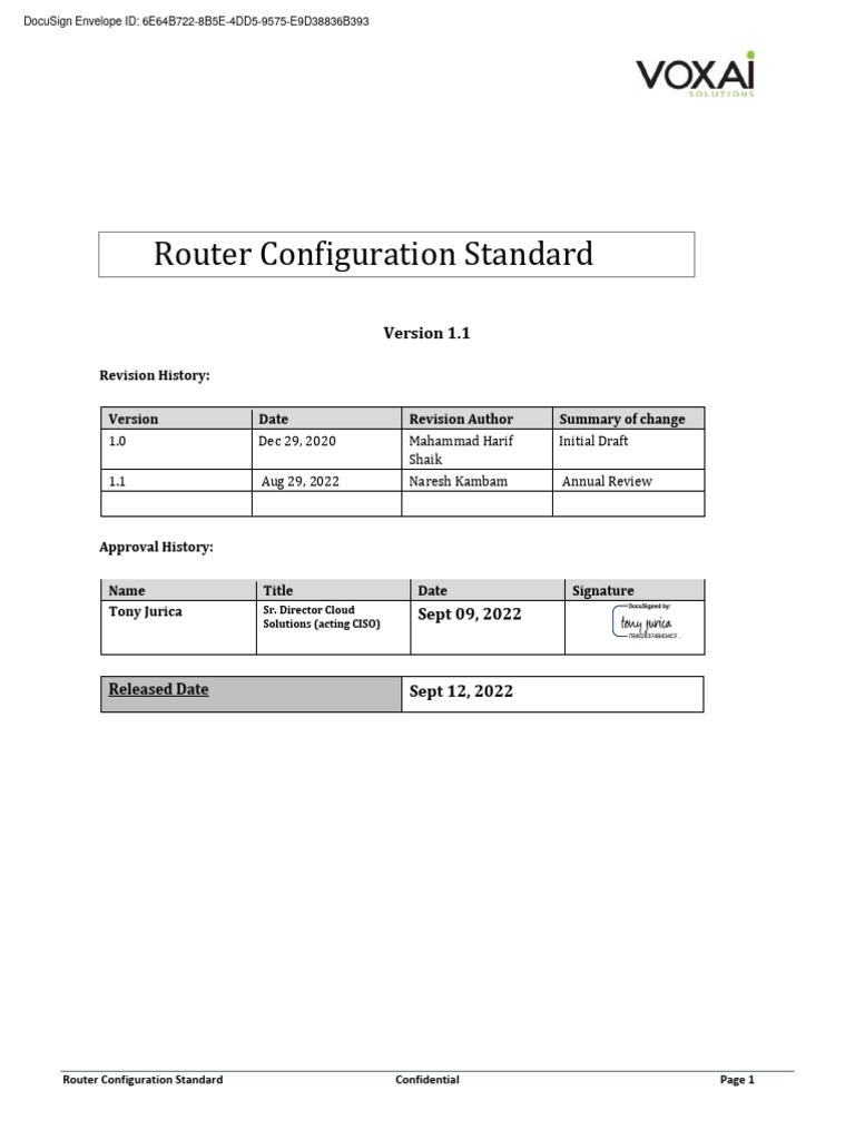 Router Configuration Standard V 1.1 | Download Free PDF | Computer Network | Router (Computing)