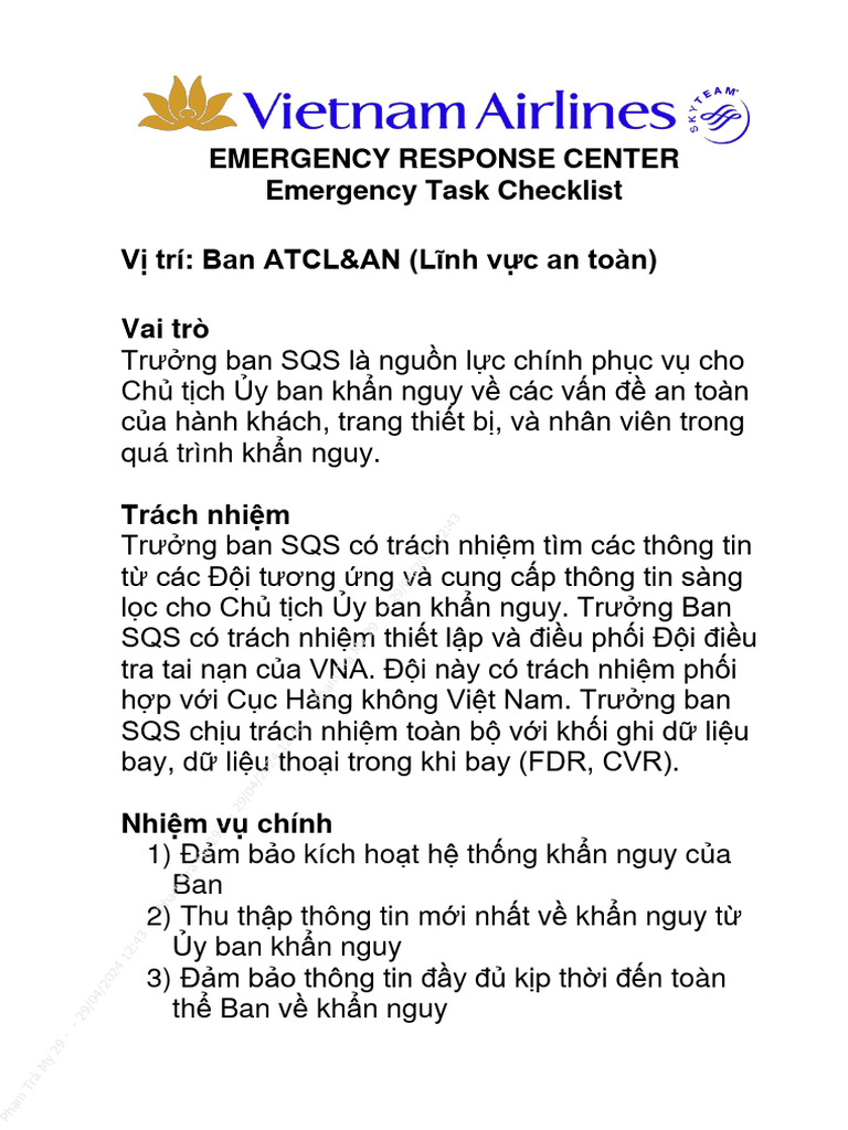 UPKN - Emergency Task Checklist An Toan 050115 | PDF