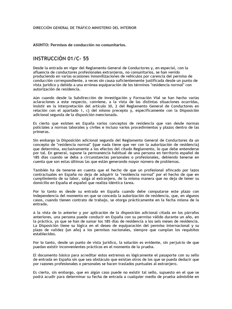 Instr. 01 C-55 Permisos Conducción No UE | PDF | España | Regulación
