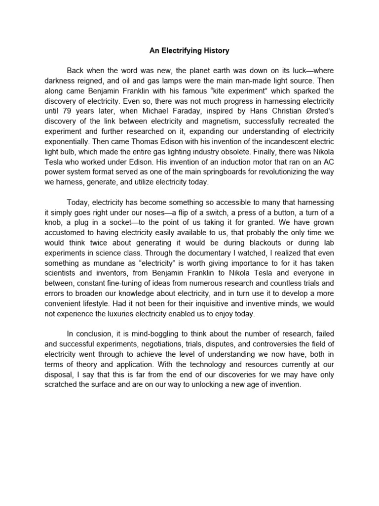 History of Electricity Essay | PDF | Electricity | Nikola Tesla