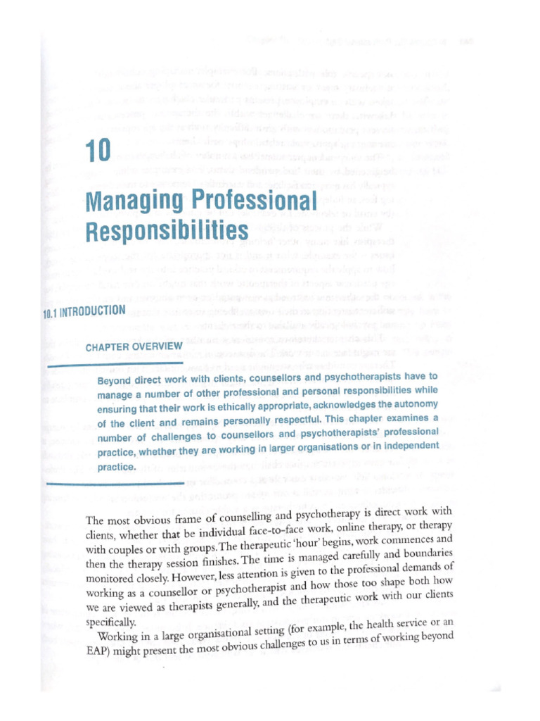 Lectura Obligatoria 4 - Managing Professional Responsibilities | PDF | Psychotherapy | Psychology