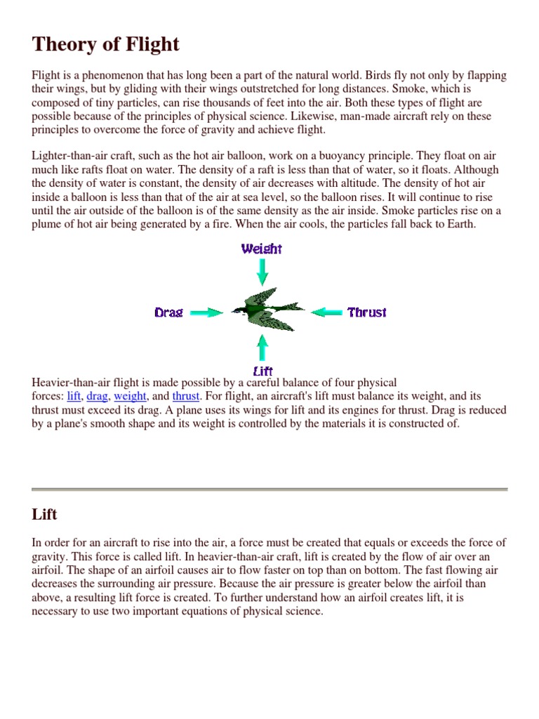 Theory of Flight: Lift Drag Weight Thrust | PDF