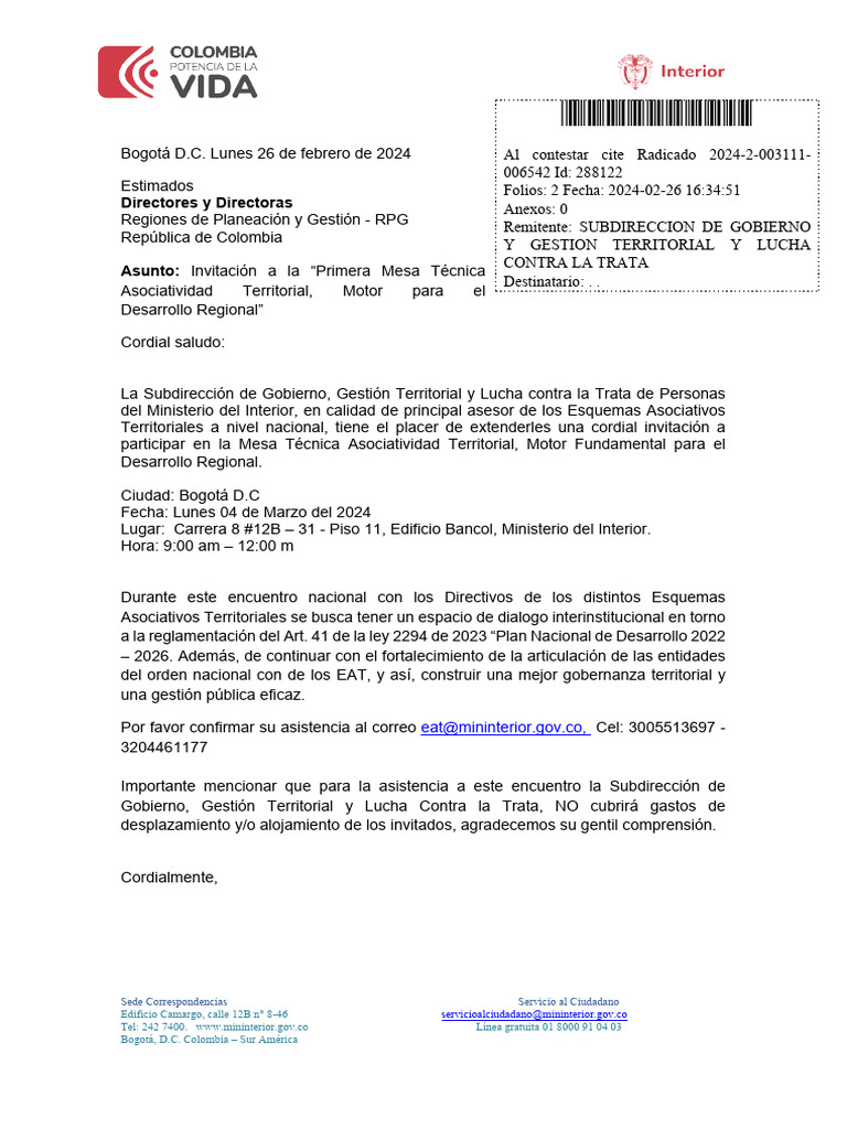 Invitación Evento EAT - RPG | PDF | Bogotá | Gobierno