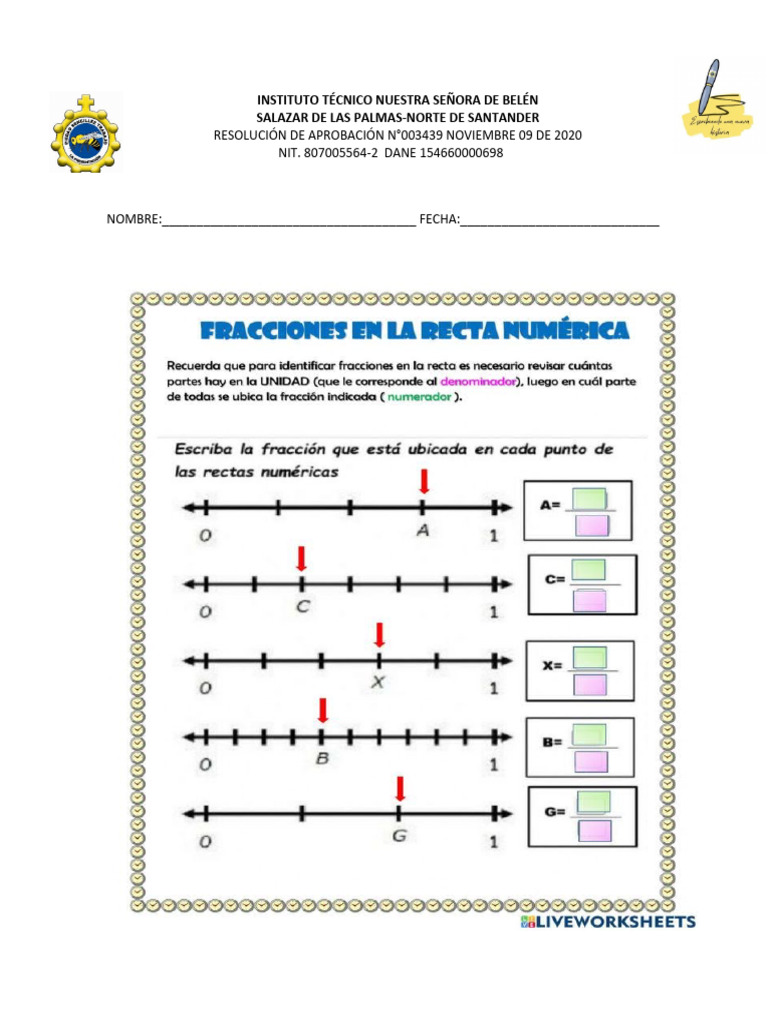 Ejercicios Representación de Fracciones en La Recta Numérica | PDF