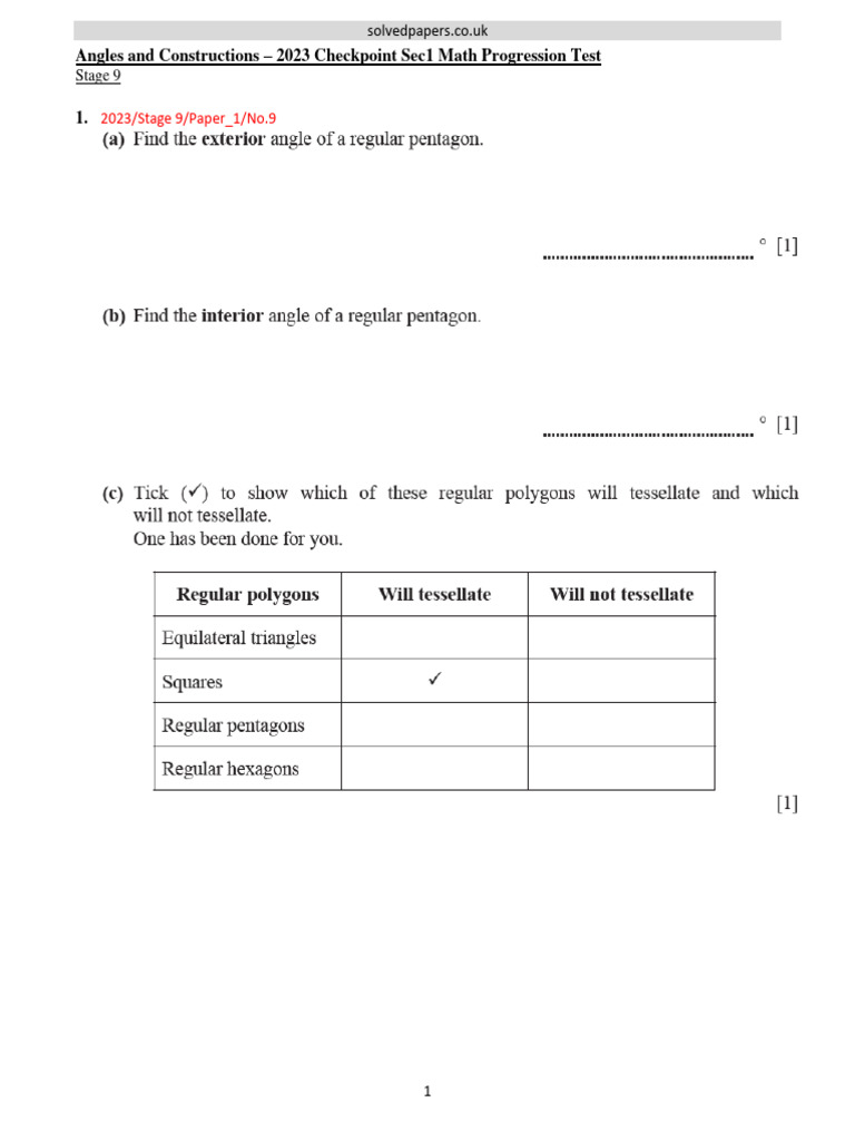 2023 Angles and Constructions Checkpoint - Sec1 - Math - Progression ...
