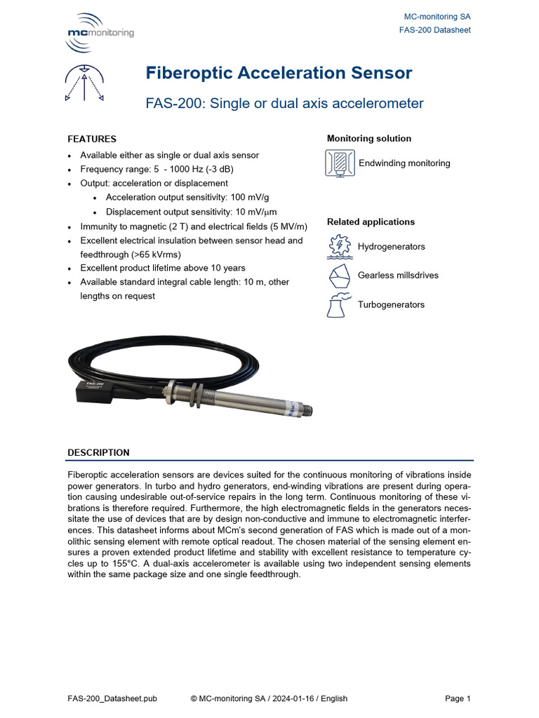 FAS-200_Datasheet | PDF | Accelerometer | Optical Fiber