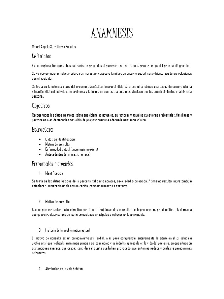 ANAMNESIS | PDF | Diagnostico medico | Sicología