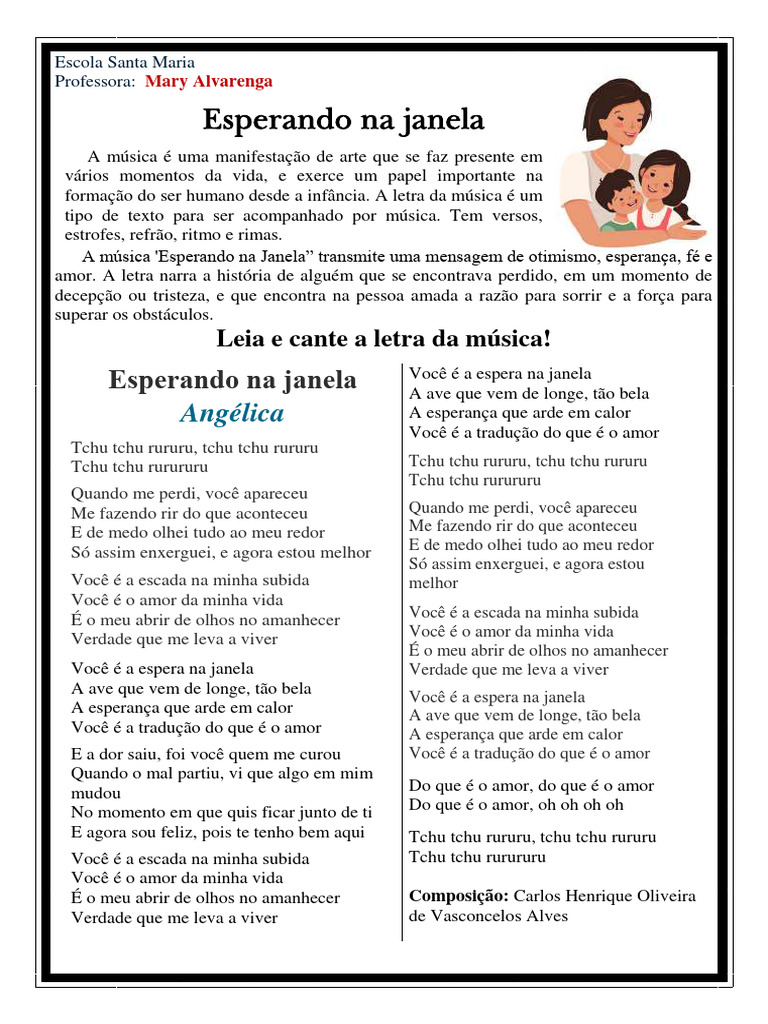 Atividade - Letra Da Música Esperando Na Janela | Download grátis PDF ...