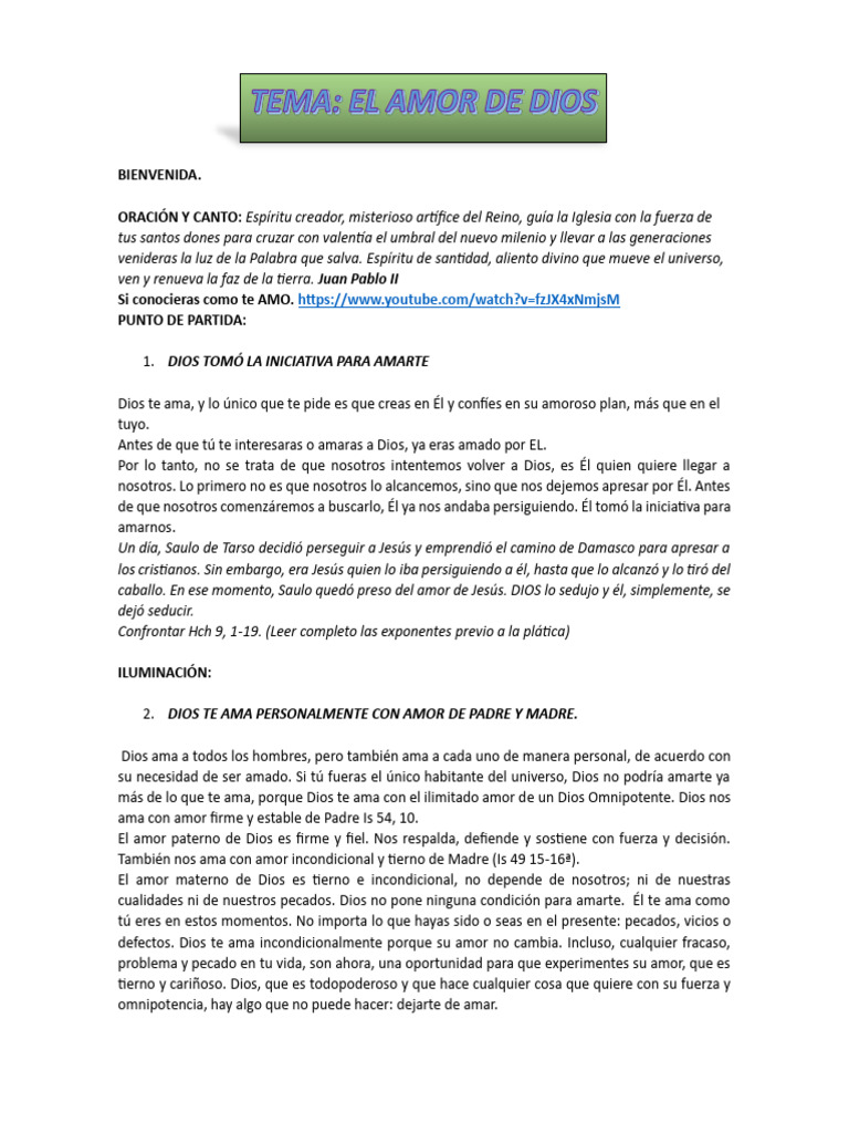 TEMA 1 El Amor de Dios | PDF | Amor | Creencia religiosa y doctrina