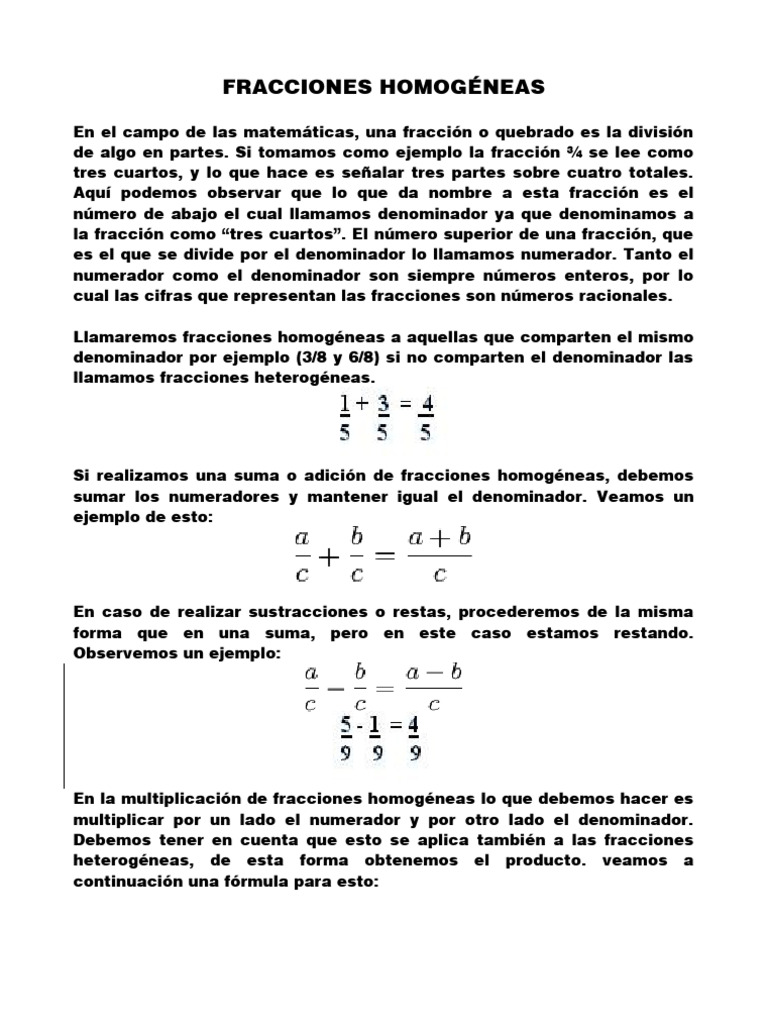 Fracciones Homogéneas y Heterogeneas | PDF | Multiplicación | División ...