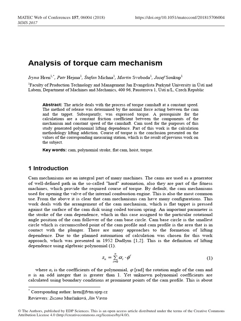 Matecconf mms2018 06004 | PDF | Torque | Force