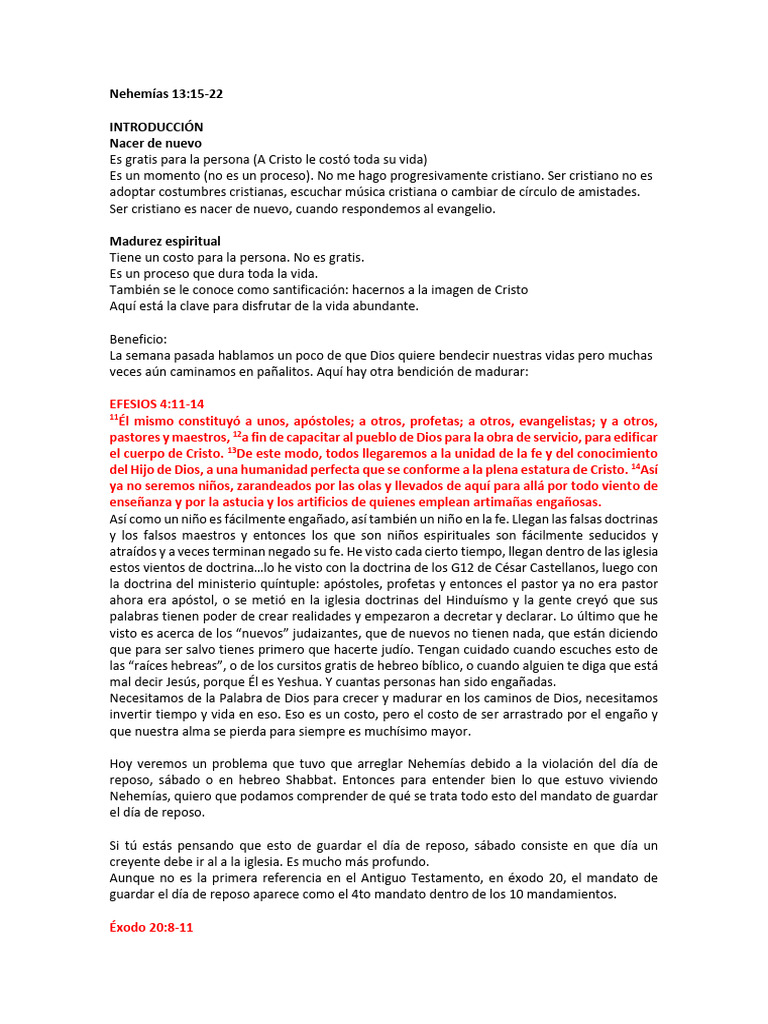 Nehemías 13-15-22 Predica | PDF | Shabat | Salvación